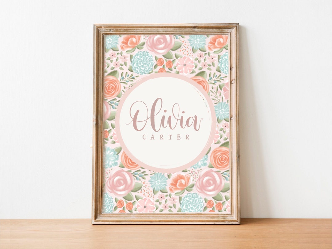 Floral Custom Name PRINTABLE Art - Custom Name Sign - Personalized Name ...
