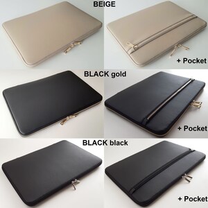Leather Laptop Sleeve 16 Inch With Pocket, Gold Zipper, Laptop Case 16 ...