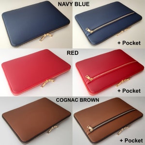 Leather Laptop Sleeve 16 Inch With Pocket, Gold Zipper, Laptop Case 16 ...
