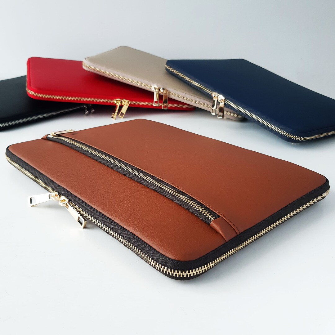 Laptop Sleeve 13 Inch With Pocket, Gold Zipper, Laptop Case Leather ...