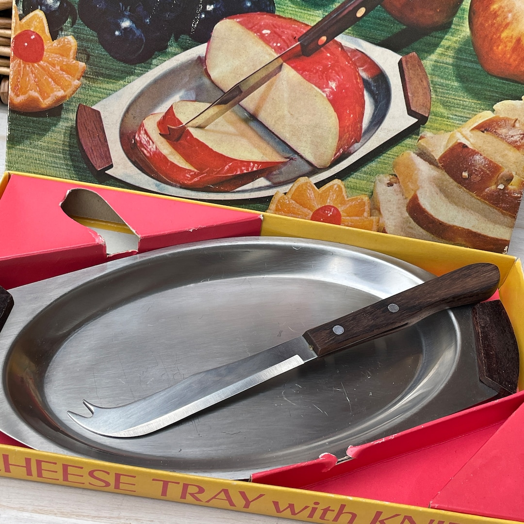 Vintage 1970s Cheese Tray & Knife Stainless Steel Dish Teak - Etsy