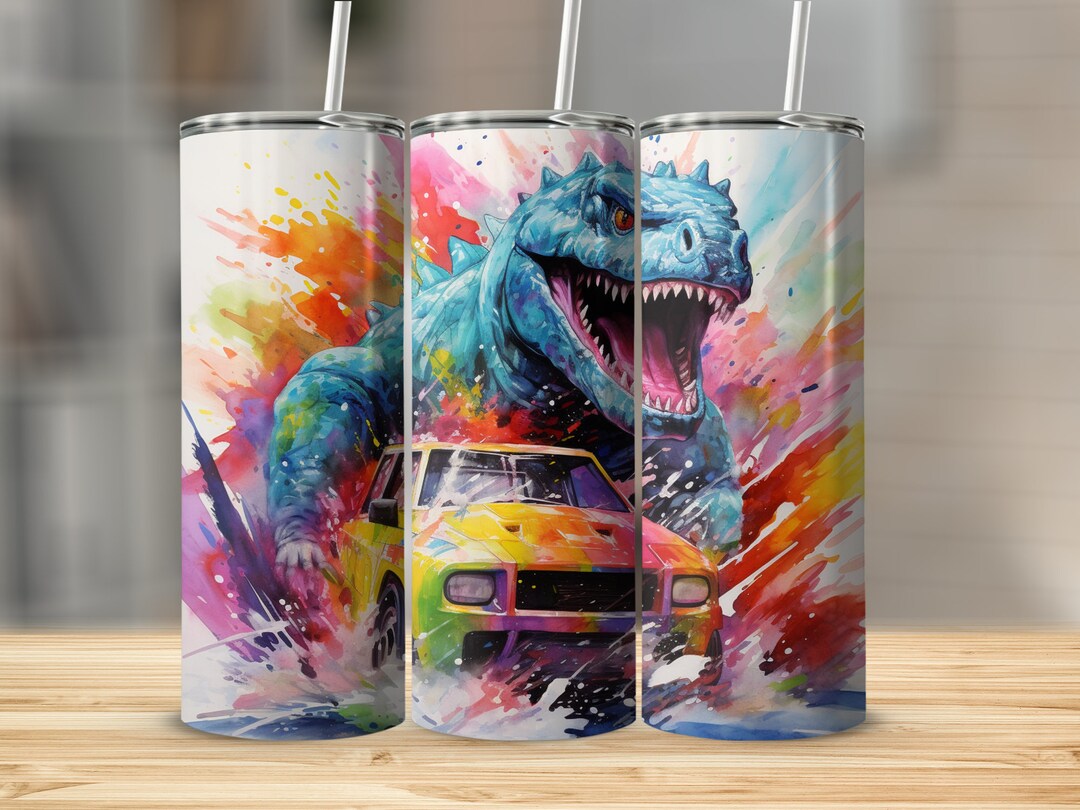 God Zilla Chasing Car 20oz Sublimation Tumbler Design, Straight and ... God Zilla Chasing Car 20oz Sublimation Tumbler Design, Straight and ...