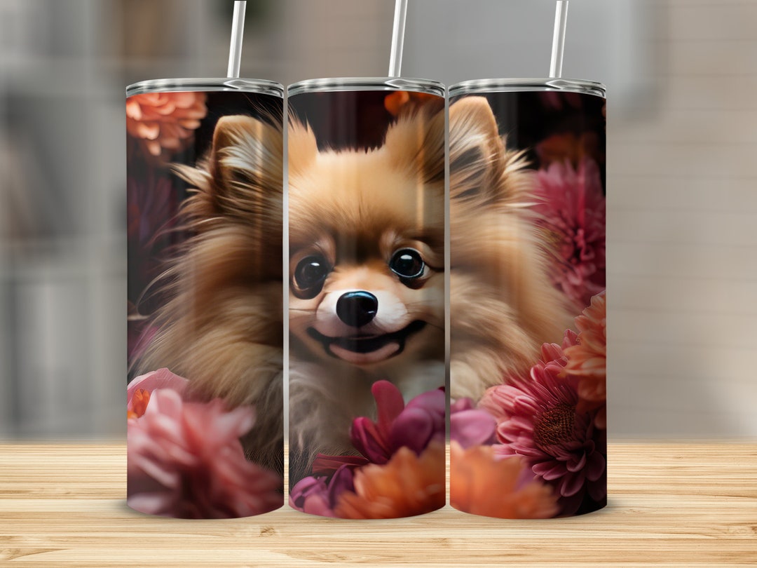 Pomeranian Dog Florals Tumbler, 20oz Sublimation Tumbler Design ...
