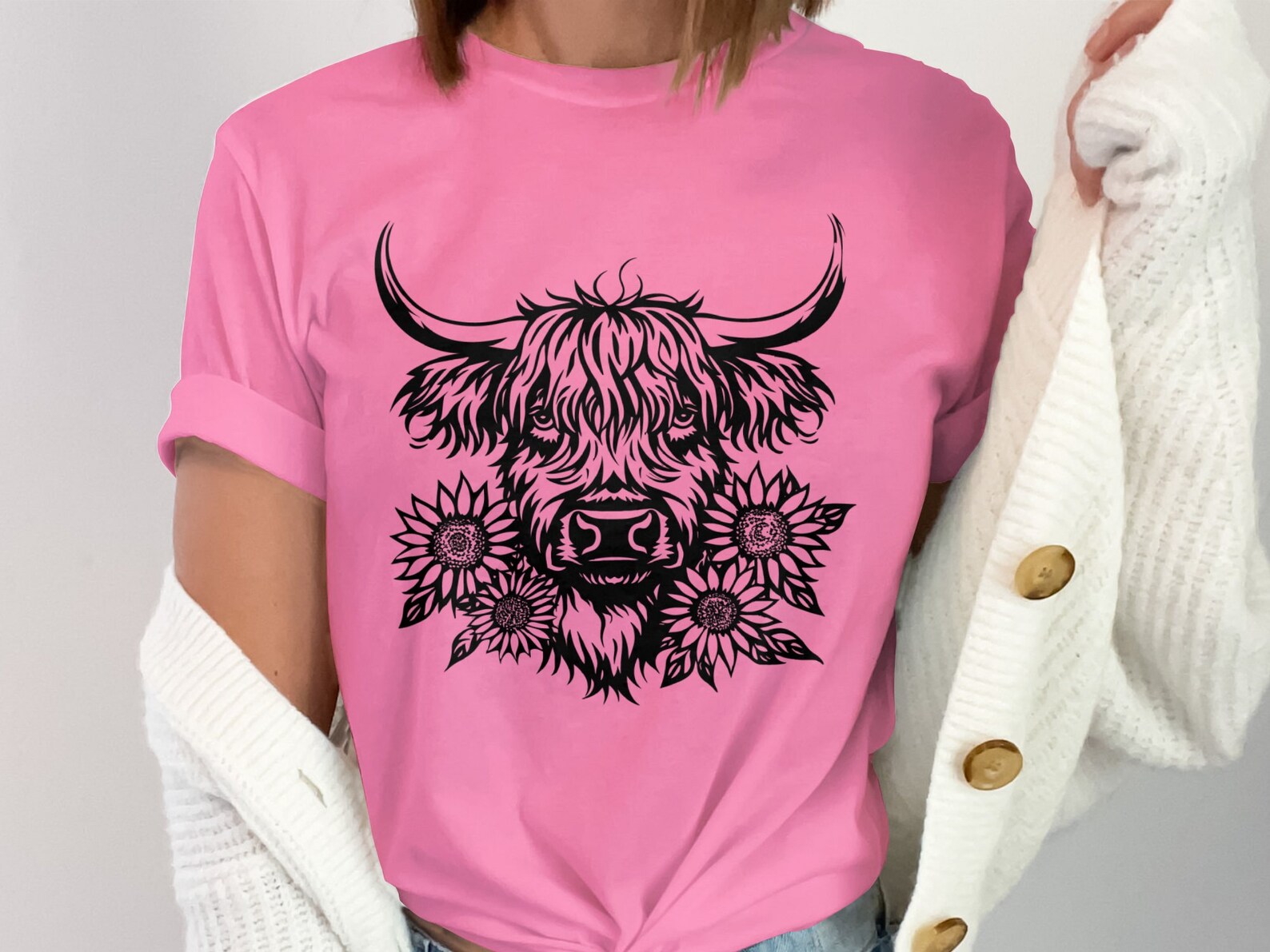 Highlander Cow With Flowers Digital SVG Cut, Vector Image,highland Cow ...