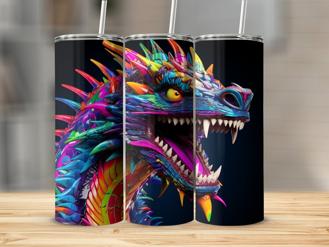 Neon Spiked Dragon 20oz Skinny Tumbler Wrap Straight and Tapered ...