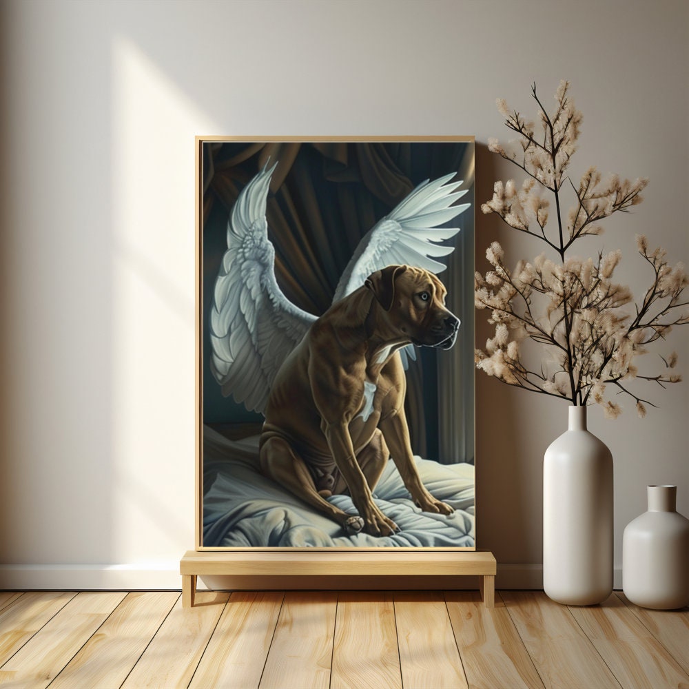 Pit Bull With Angel Wings Wall Art, Remembrance Gift, Pet Memorial ...