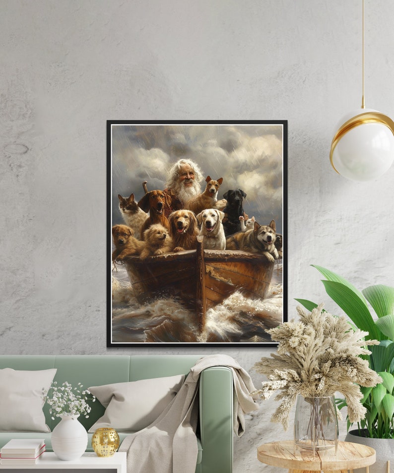 Noah With Dogs and Cats Digital Wall Art, Downloadable Wallpaper ...