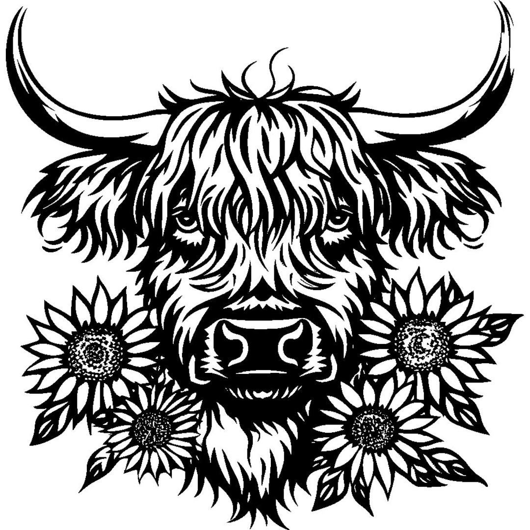 Highlander Cow With Flowers Digital SVG Cut, Vector Image,highland Cow ...