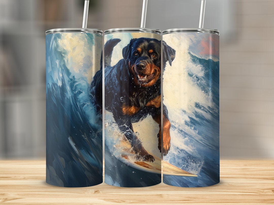Surfing Rottweiler 20oz Sublimation Tumbler Design, Straight and ...