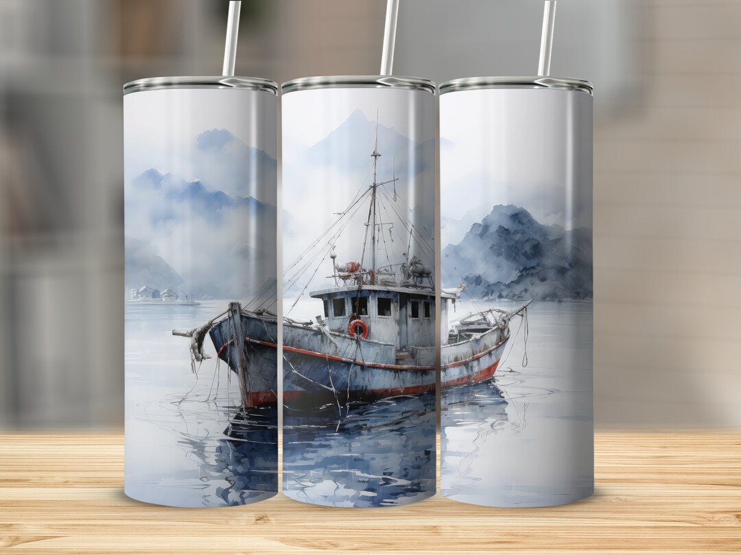 Boat Fishing Scene 20oz Sublimation Tumbler Design, Straight and ...