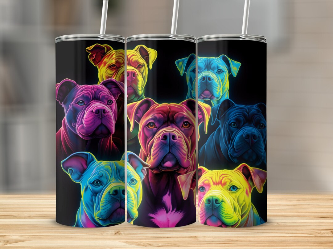 Neon Groupie Pit Bulls 20oz Sublimation Tumbler Design, Straight and ...