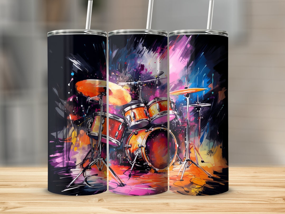 Watercolor Neon Drums 20oz Skinny Tumbler Wrap Straight and Tapered ...