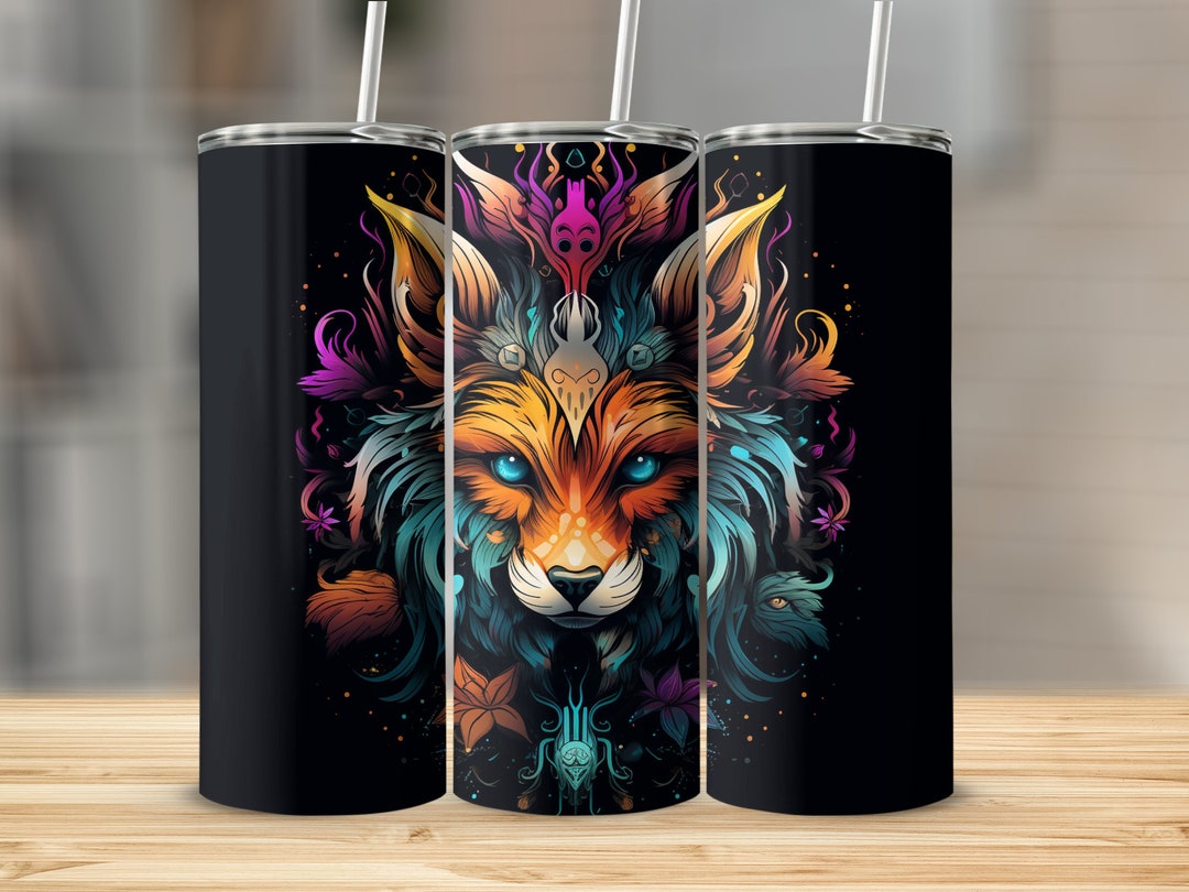 Colored Wolf Art Tumbler, 20oz Skinny Tumbler Wrap Straight and Tapered ...