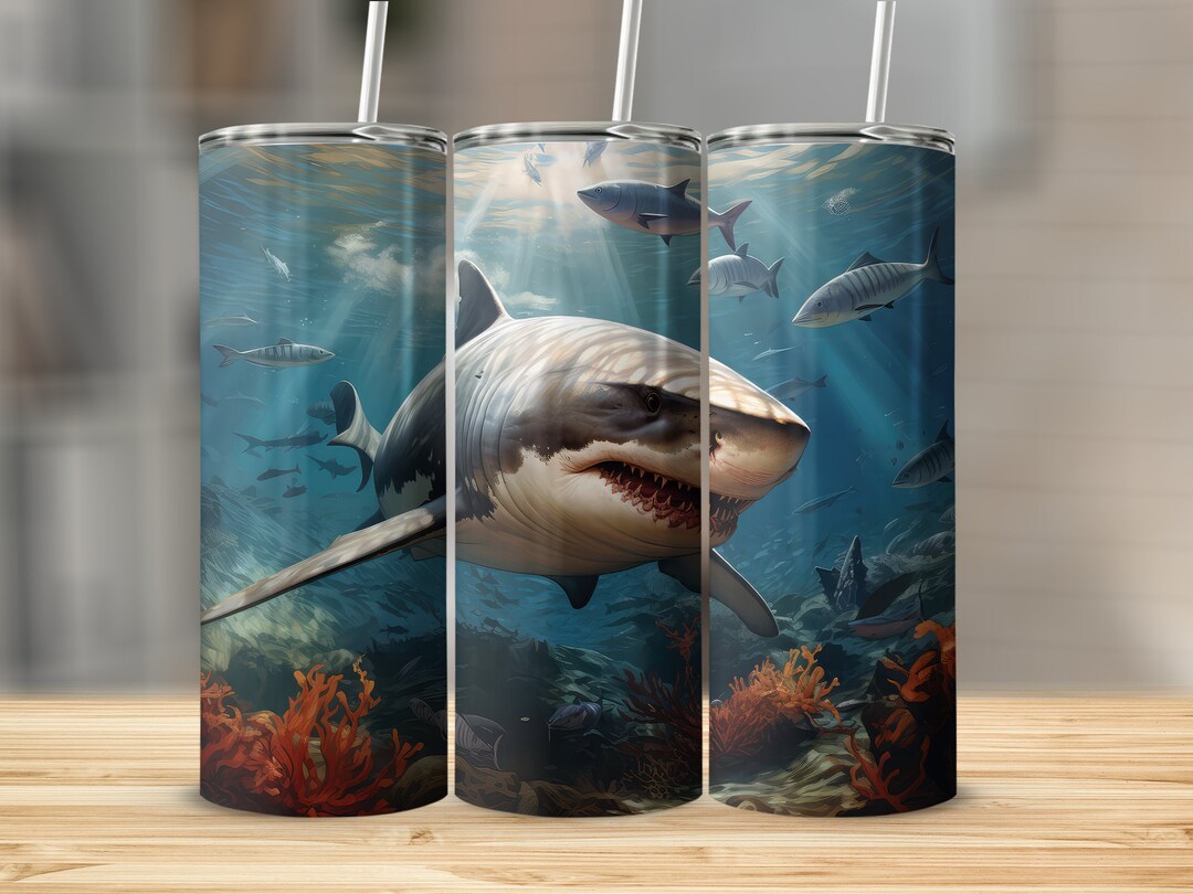 Shark Scene 20oz Sublimation Tumbler Design, Straight and Tapered ...