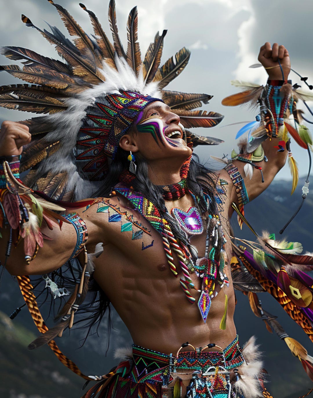 American Native Warrior Wall Art, Abstract Indian Art, Native American ...