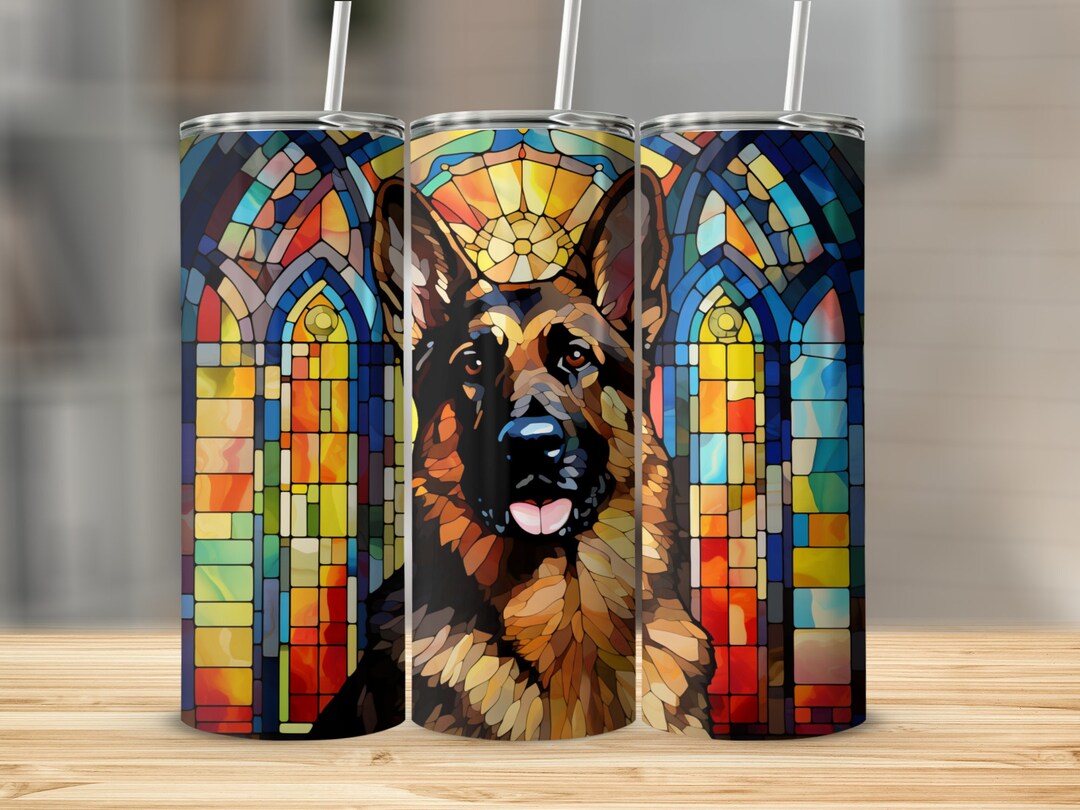 German Shepherd Dog Stained Glass Tumbler, 20oz Skinny Tumbler Wrap ...