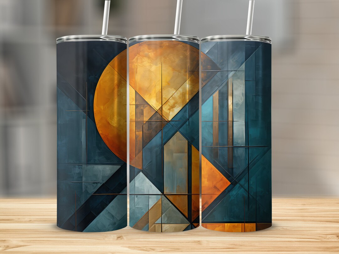 Gold Teal Geometry 20oz Sublimation Tumbler Design, Straight and ...