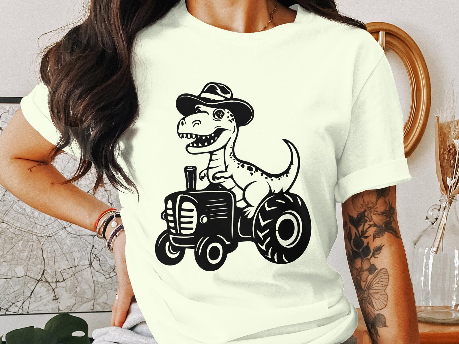 Dinosaur Riding Tractor Digital SVG Cut, Dinosaur Shirt Png, Trex ...