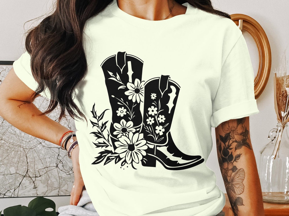 Cowboy Boot With Flowers SVG Digital Cut, Floral Cowboy Boots Svg ...