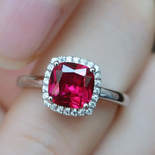 Cushion Ruby Ring Ruby Engagement Ring Sterling Silver - Etsy