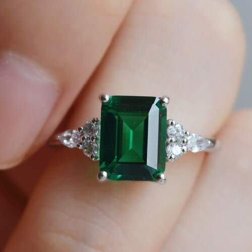 Silver Emerald Engagement Ring/emerald Cut Promise - Etsy