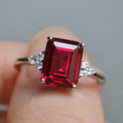 2ct Emerald Cut Lab Ruby Ring/ruby Engagement Ring/anniversary - Etsy