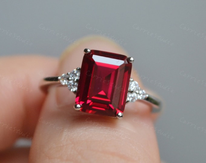 2ct Emerald Cut Lab Ruby Ring/ruby Engagement Ring/anniversary - Etsy