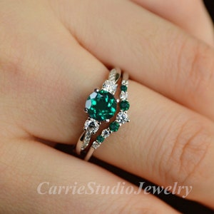 3 Stone Genuine Emerald Engagement Ring/green Gemstone Ring Cluster ...