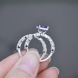 Princess Cut Amethyst Ring Set Purple Ring Set Promise Ring - Etsy