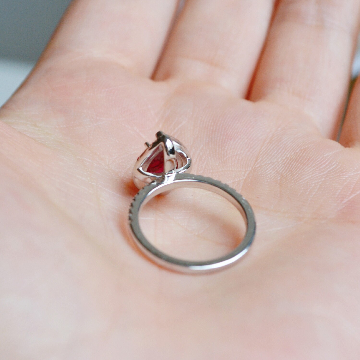 Halo Pear Cut Ruby Ring Set/ 79 Sterling Silver Ruby - Etsy