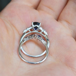 Vintage Blue Sapphire Ring Engagement Set - Oval Blue Stone Promise ...