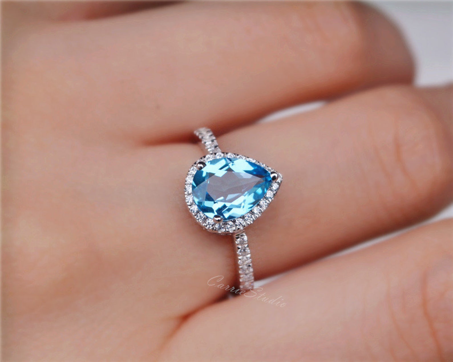 Pear Blue Topaz Ring Topaz Promise Ring Anniversary Ring Swiss | Etsy