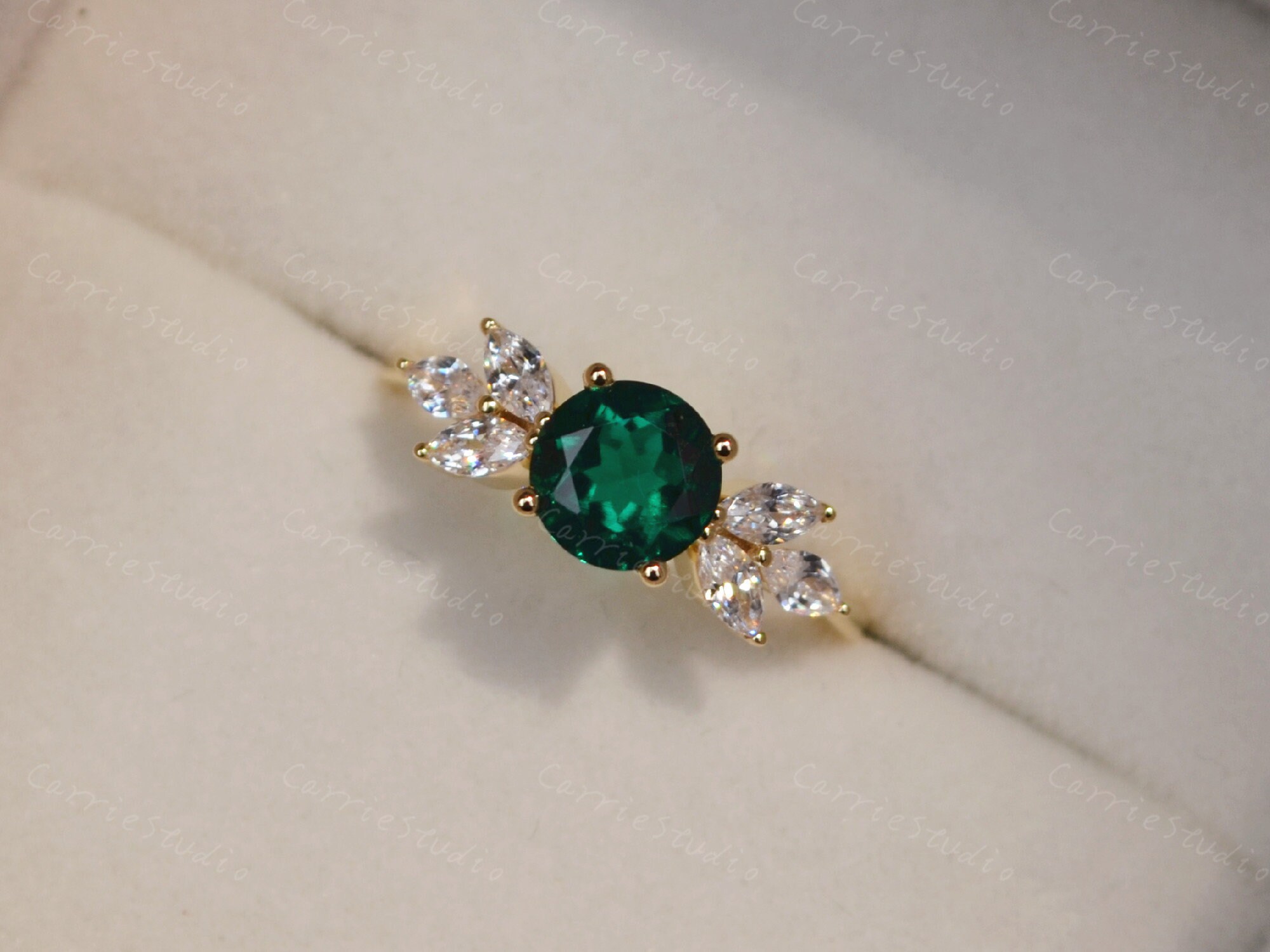 Solid 14K Gold Emerald Engagement Ring/ Lab Created Emearld | Etsy