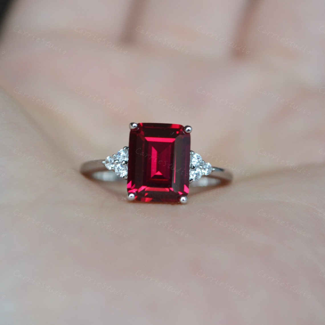 2ct Emerald Cut Lab Ruby Ring/ruby Engagement Ring/anniversary - Etsy
