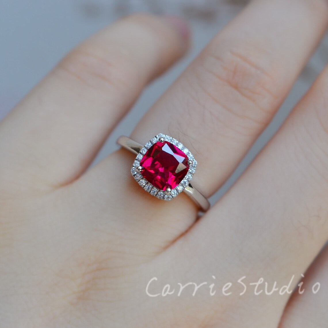 Cushion Ruby Ring Ruby Engagement Ring Sterling Silver | Etsy
