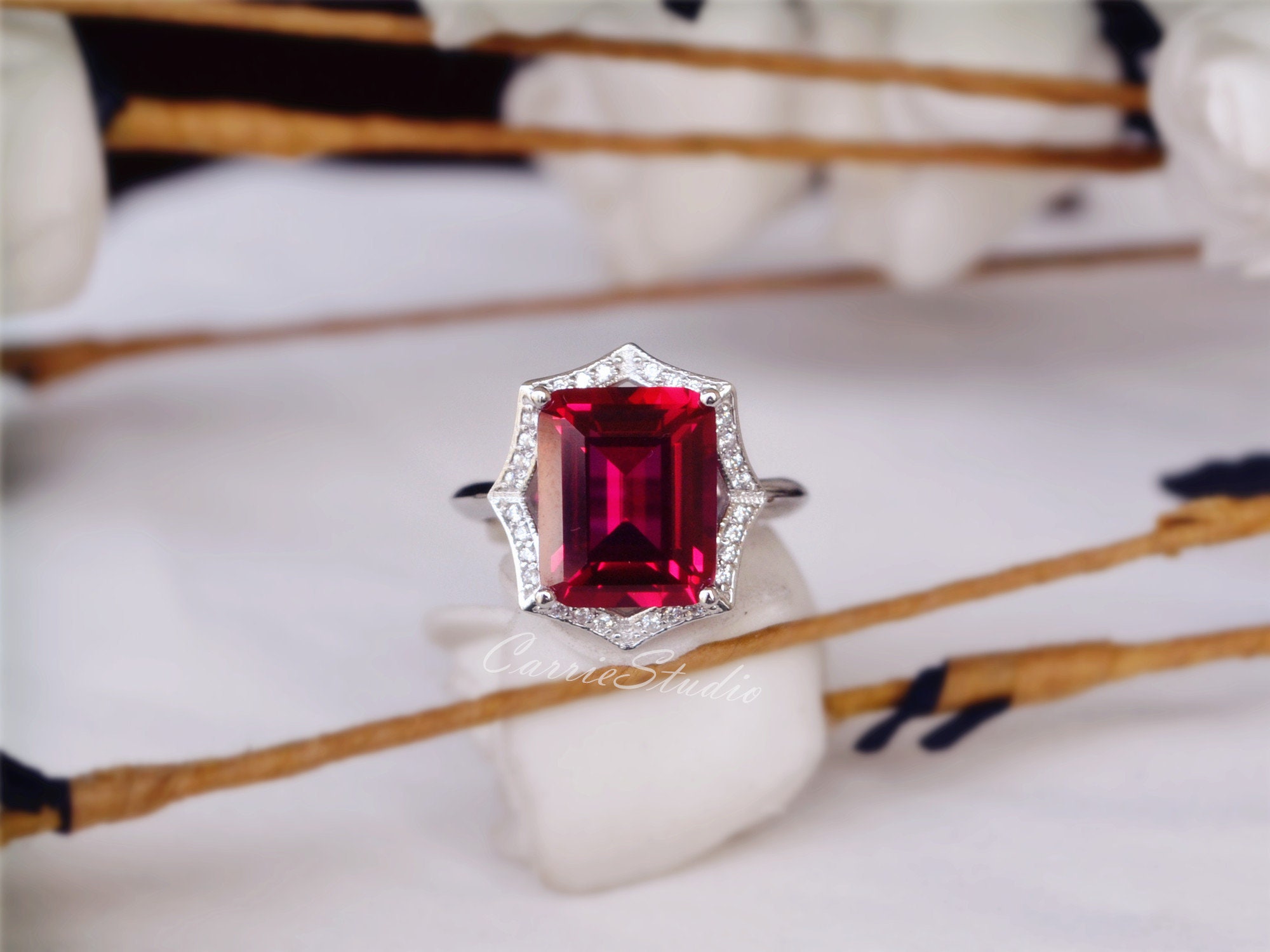 Ruby Ring Lab Ruby Engagement Ring/ Wedding Ring 925 Sterling | Etsy