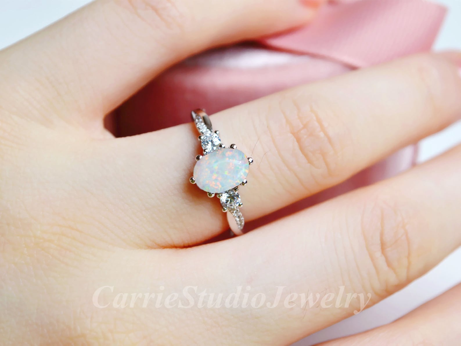 Vintage White Fire Opal Engagement Ring/silver Opal Promise - Etsy