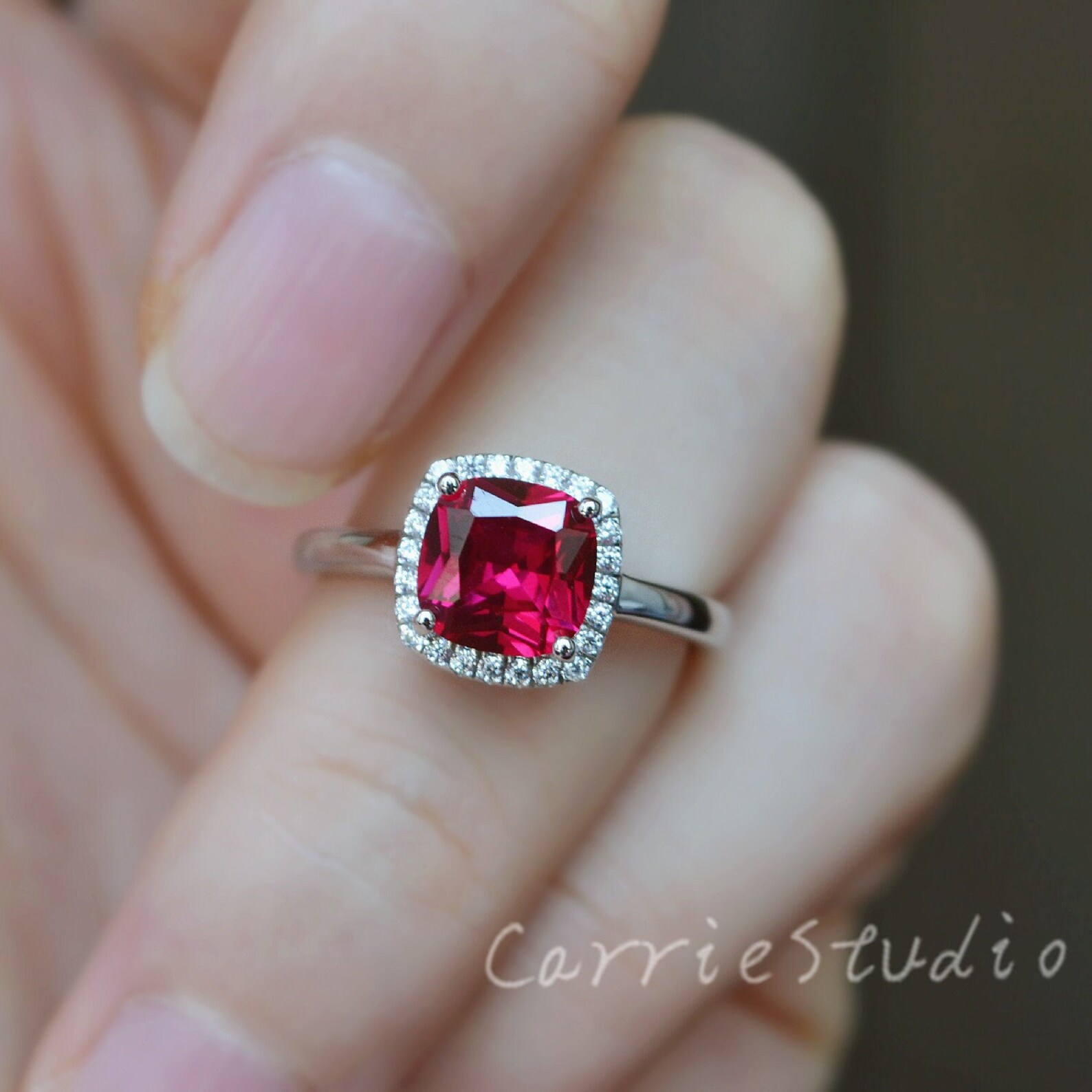 Cushion Ruby Ring Ruby Engagement Ring Sterling Silver - Etsy