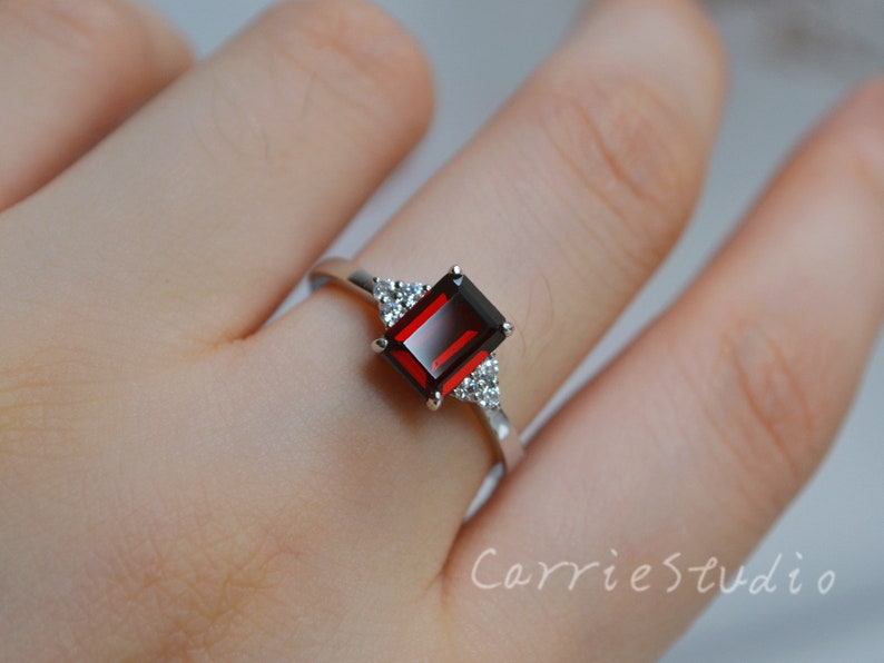 Emerald Cut Garnet Ring Set/natural Garnet Engagement Ring/ | Etsy