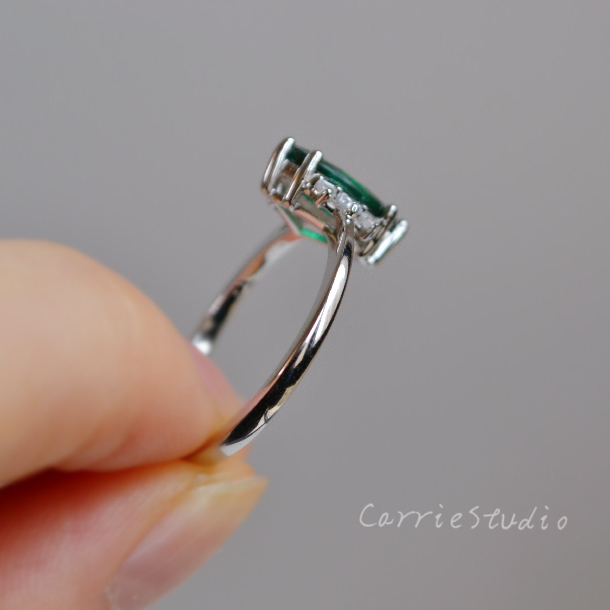Marquise Emerald Engagement Ring/5*10mm Silver Lab Create Emerald Ring ...