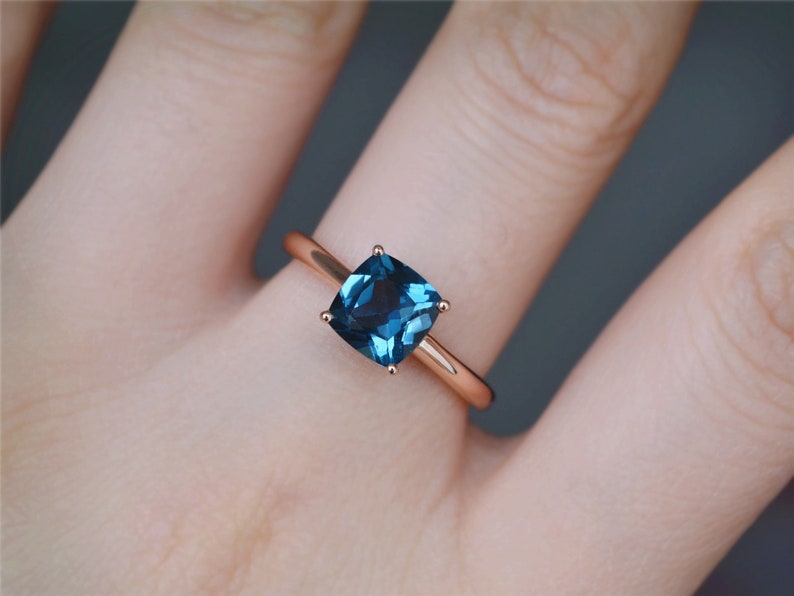 14K Rose Gold London Blue Topaz Ring Natural Topaz Engagement Ring ...