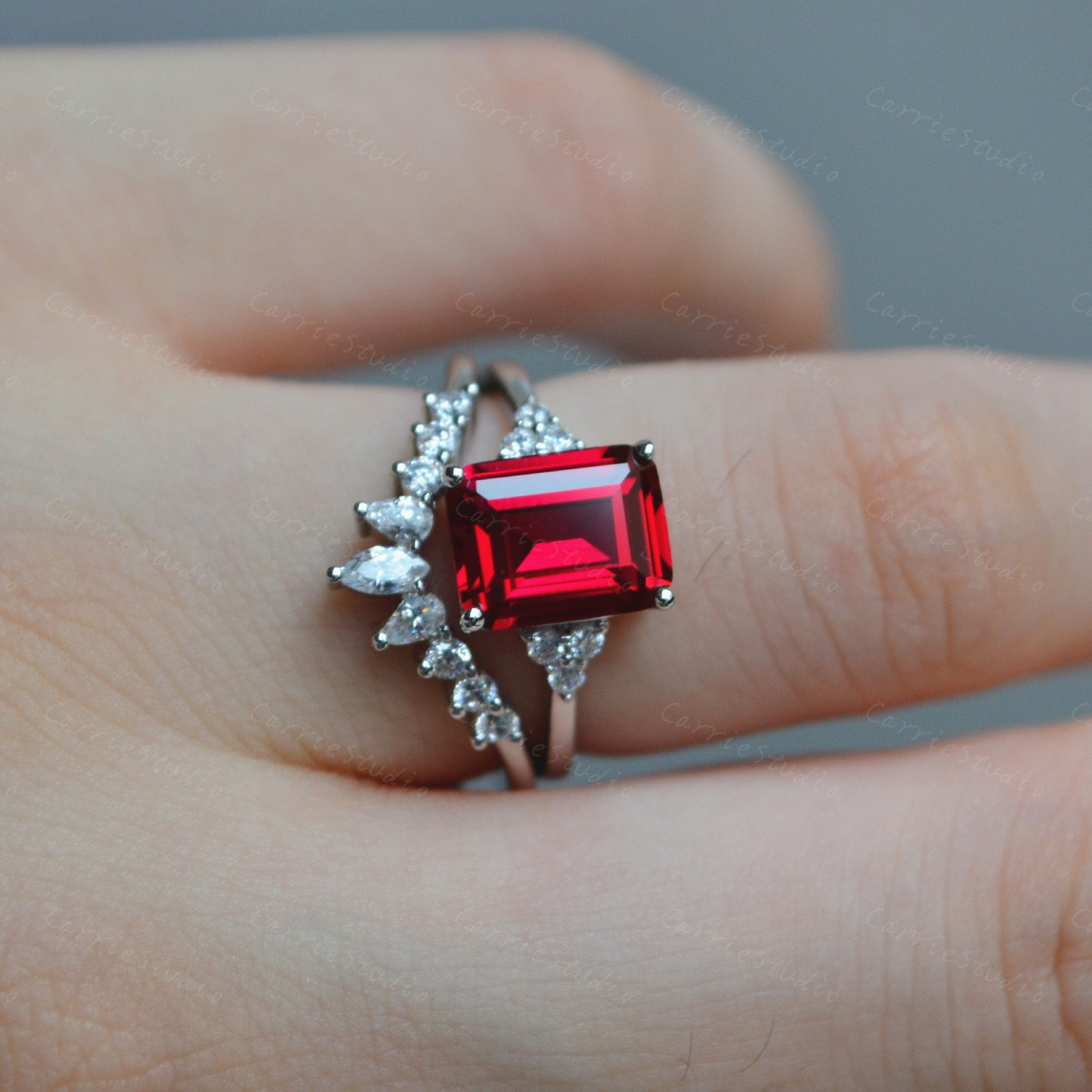 2ct Emerald Cut Lab Ruby Ring/ruby Engagement Ring/anniversary - Etsy