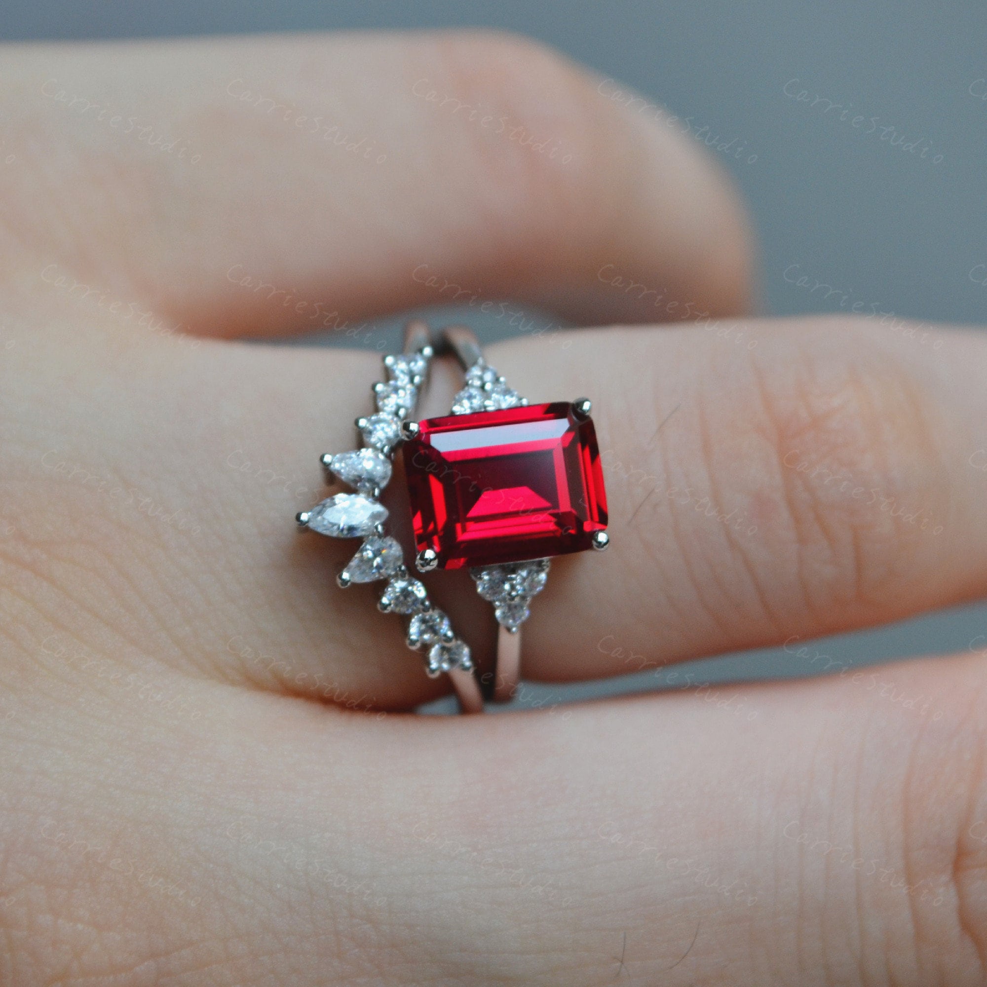 2ct Emerald Cut Lab Ruby Ring/ruby Engagement Ring/anniversary Ring ...