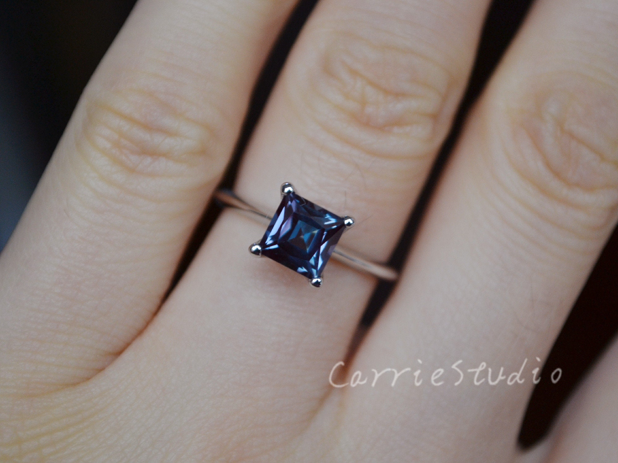 Solid 14K Gold Princess Cut Alexandrite Ring/alexandrite Engagement ...