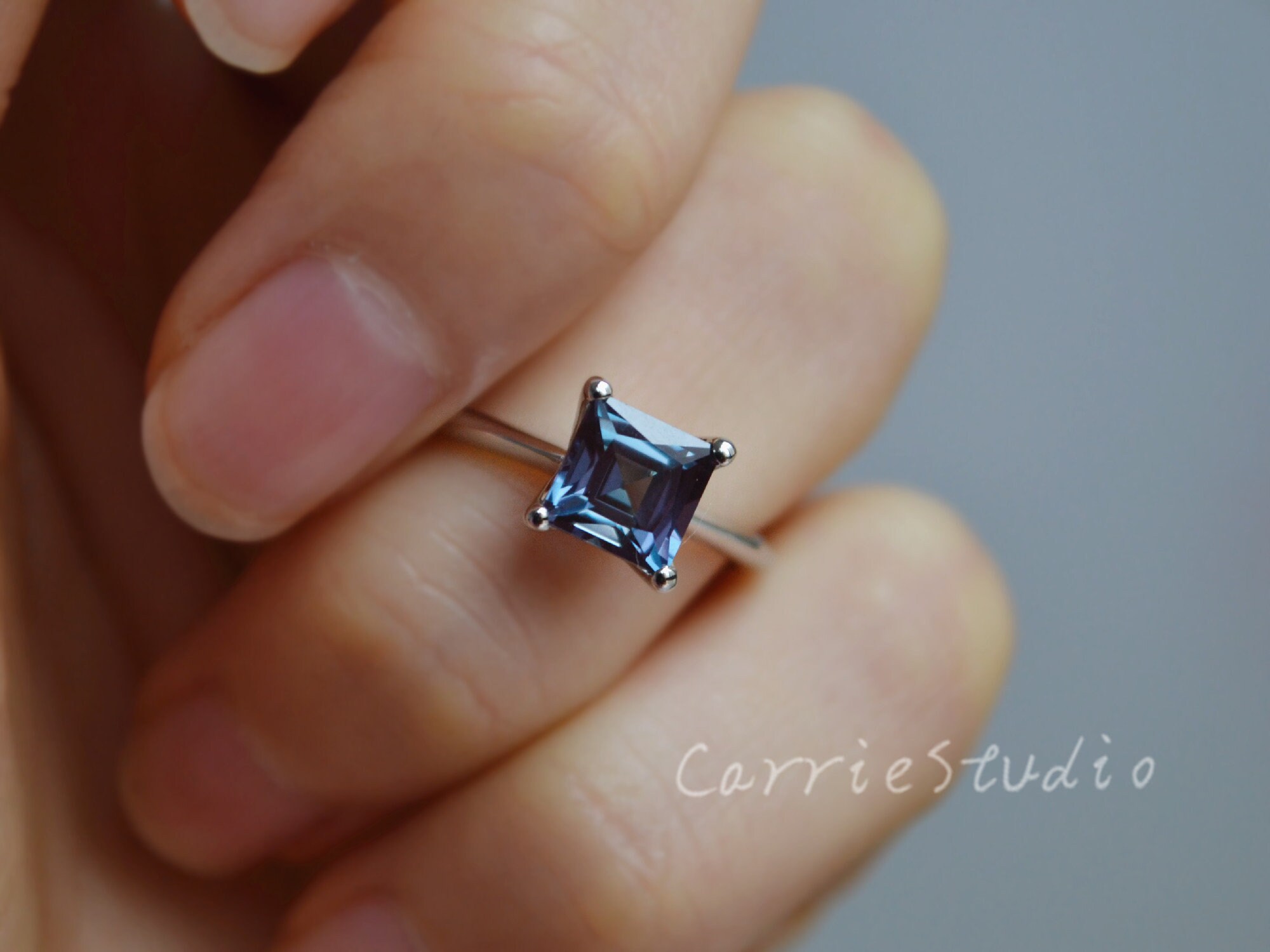 Solid 14K Gold Princess Cut Alexandrite Ring/alexandrite Engagement ...