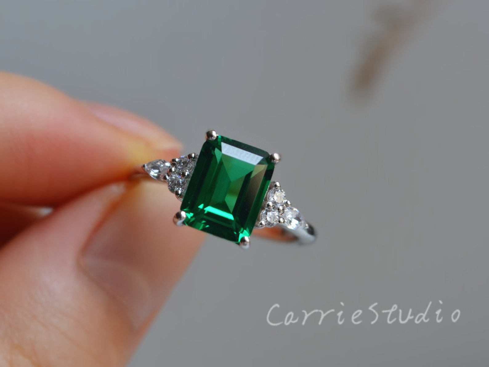 2ct Emerald Engagement Ring/silver Emerald Ring/ Emerald - Etsy