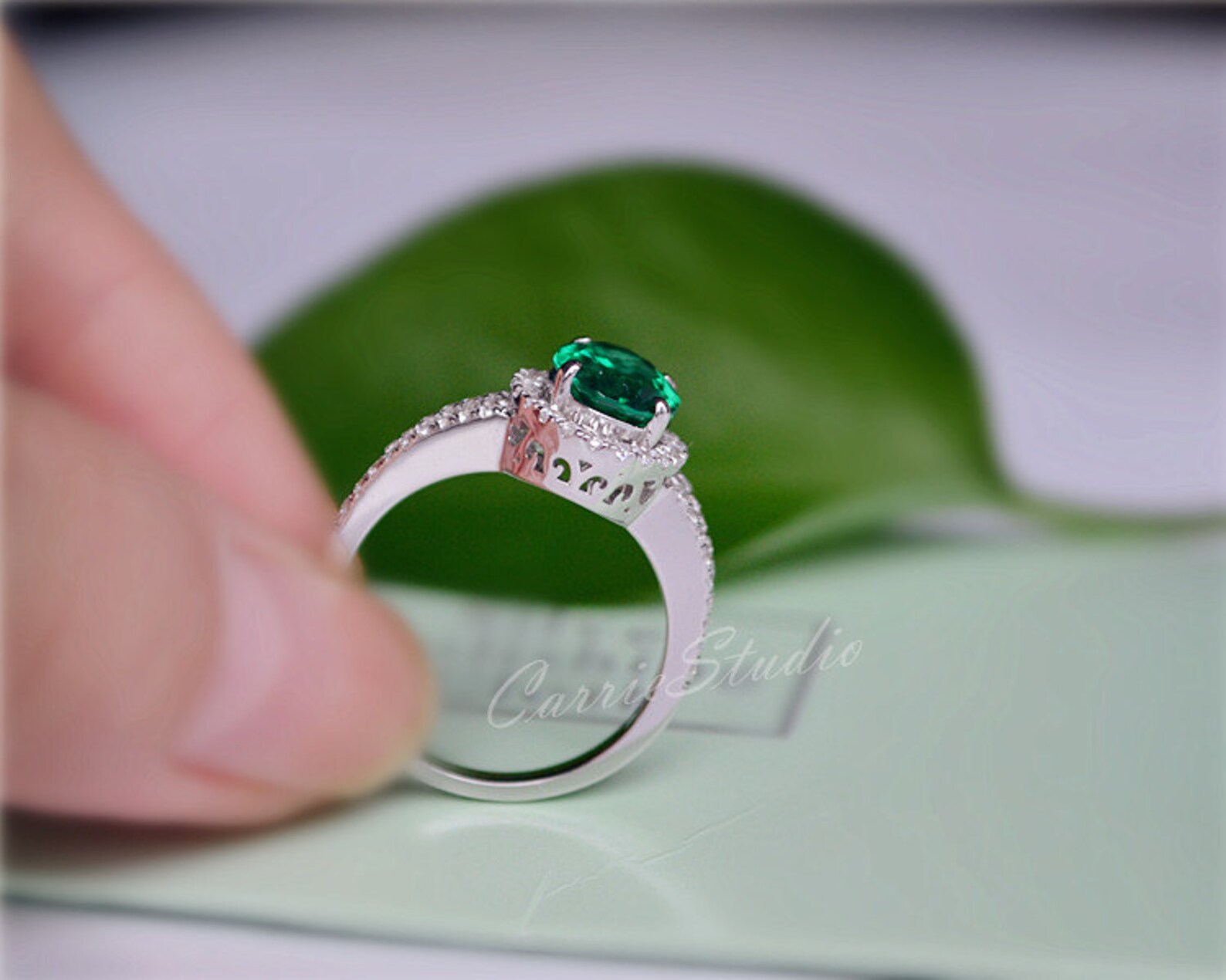 Halo 2ct Emerald Ring/emerald Engagement Ring/silver Emerald | Etsy