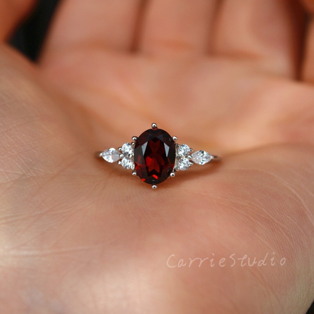 Red Garnet Ring/silver Oval Cut Garnet Promise Ring/red Gemstone Ring ...
