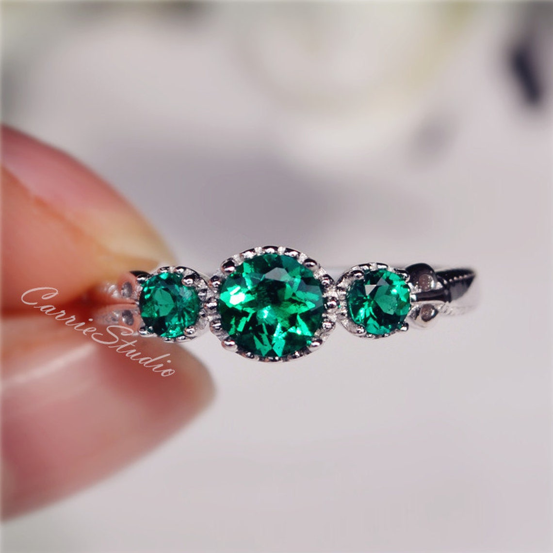 Delicate Emerald Ring Emerals Engagement Ring Wedding Ring | Etsy