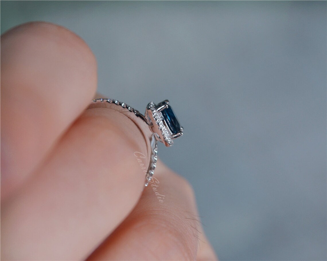 London Blue Topaz Ring Set Topaz Engagement Ring Anniversary Gift ...